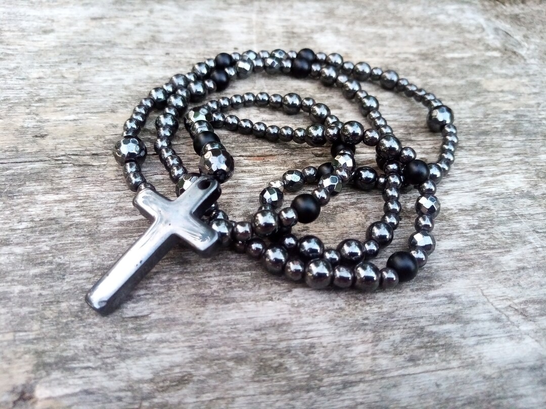 Protection Amulet Shungite Rosary for Men Catholic Jewelry Men Hematite ...