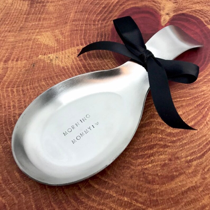 Custom Hand Stamped Metal Spoon Rest Spoon Holder Birthday - Etsy