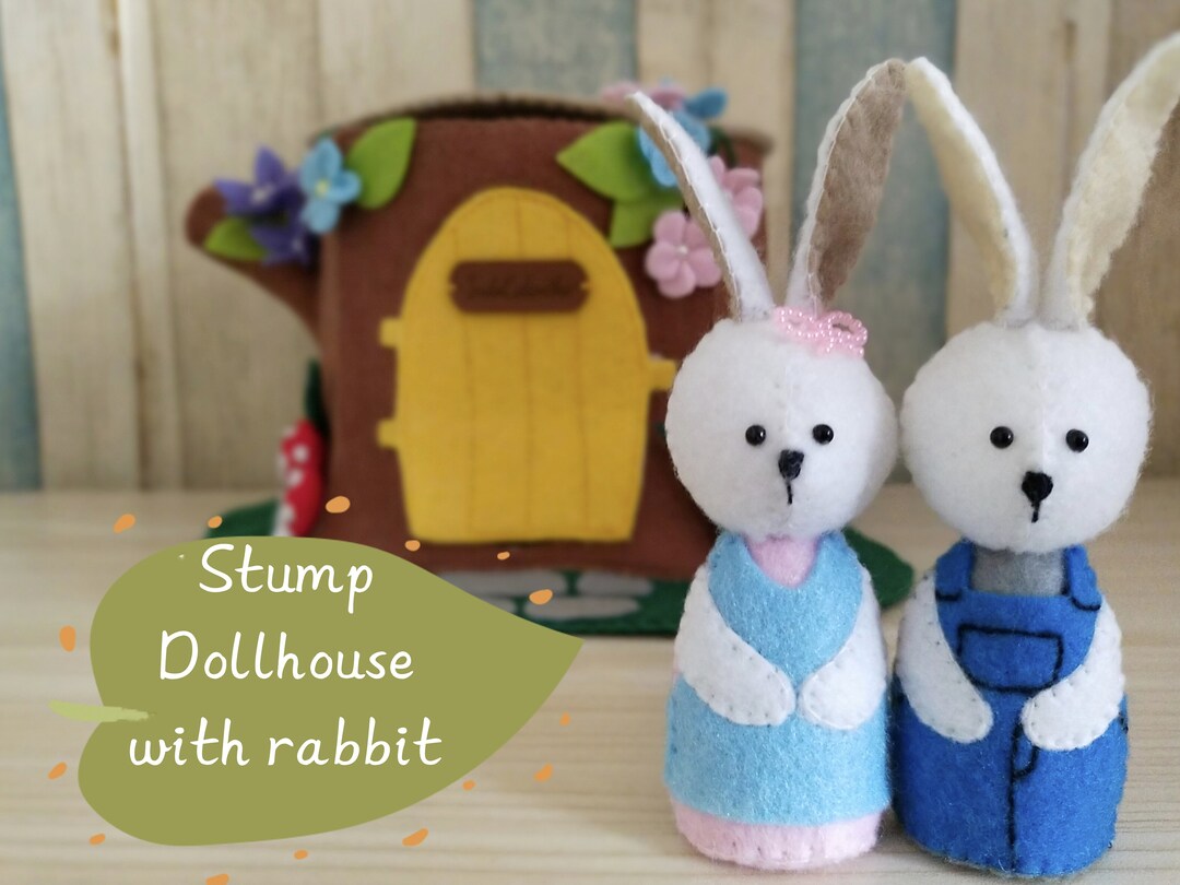 Stump Dollhouse With Rabbit, Felt Dollhouse PDF Sewing Pattern and ...