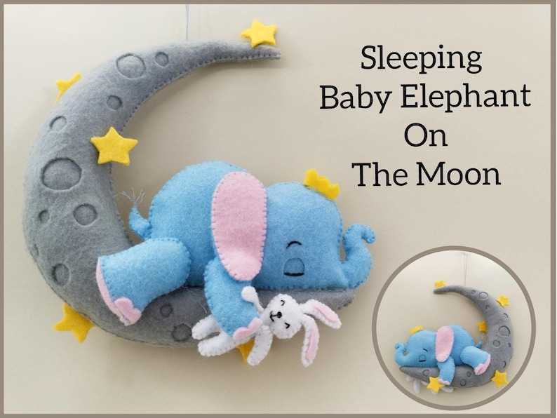 Sleeping Baby Elephant on the Moon - Etsy