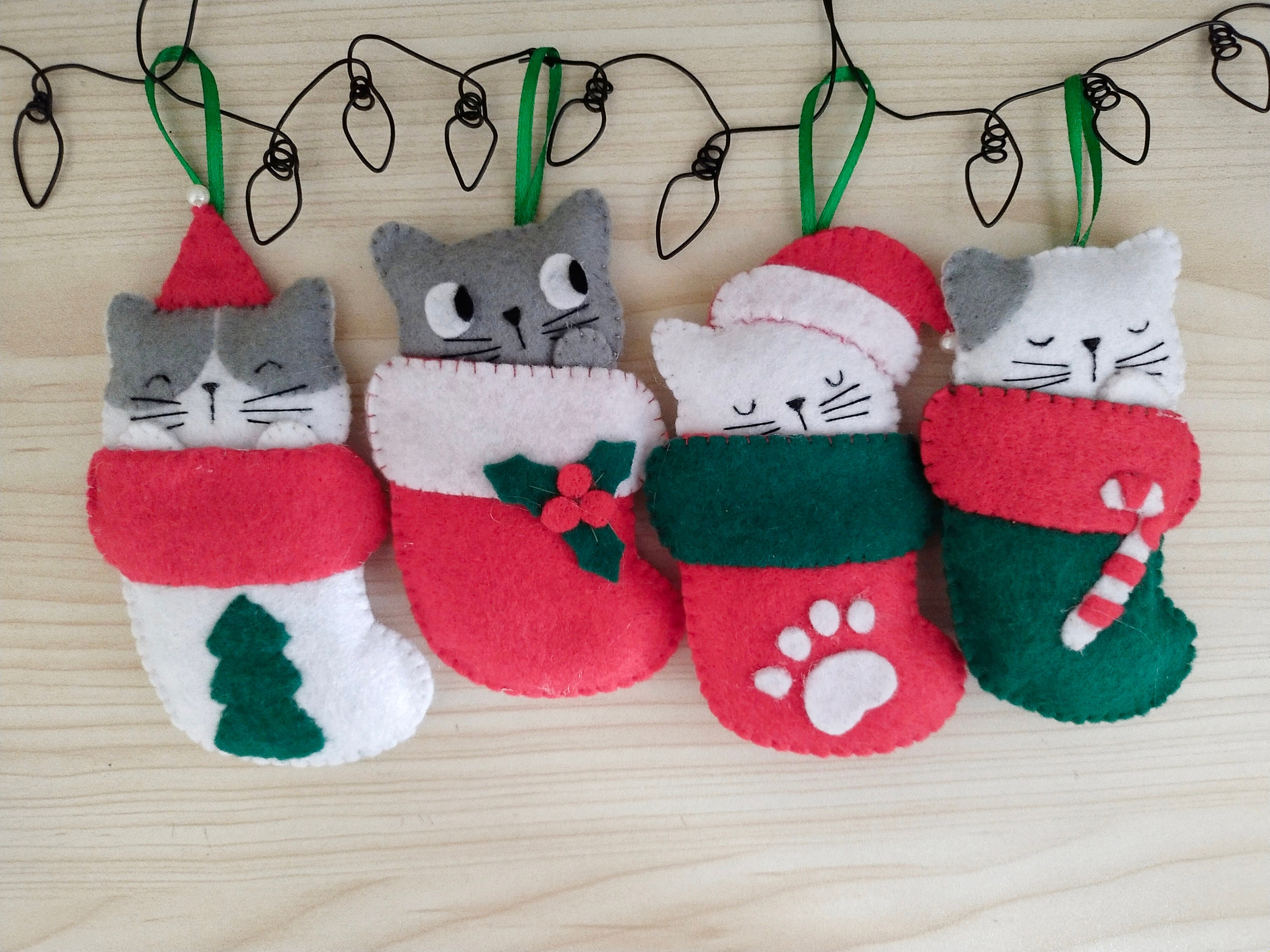 Christmas Cats Stockings, Felt Christmas Ornaments - Etsy