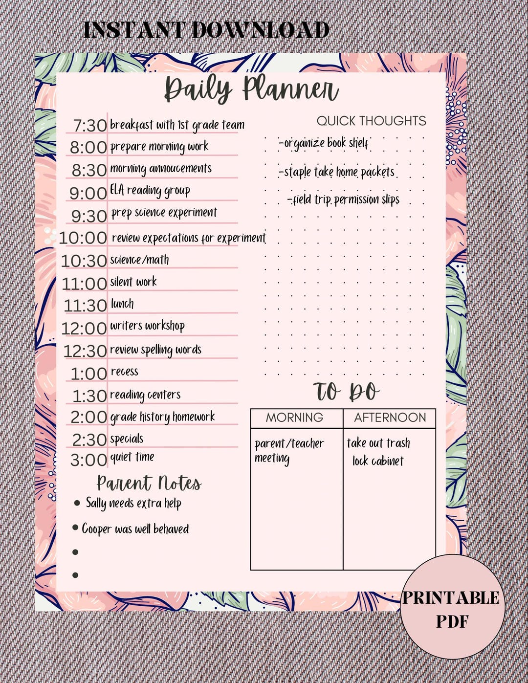 Floral Teacher Planner, Teacher Planner, Printable Planner, Academic ...