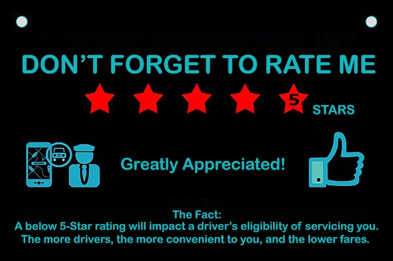 One Uber Lyft 5 Star Feedback Sign Decal Display Sticker Logo for ...