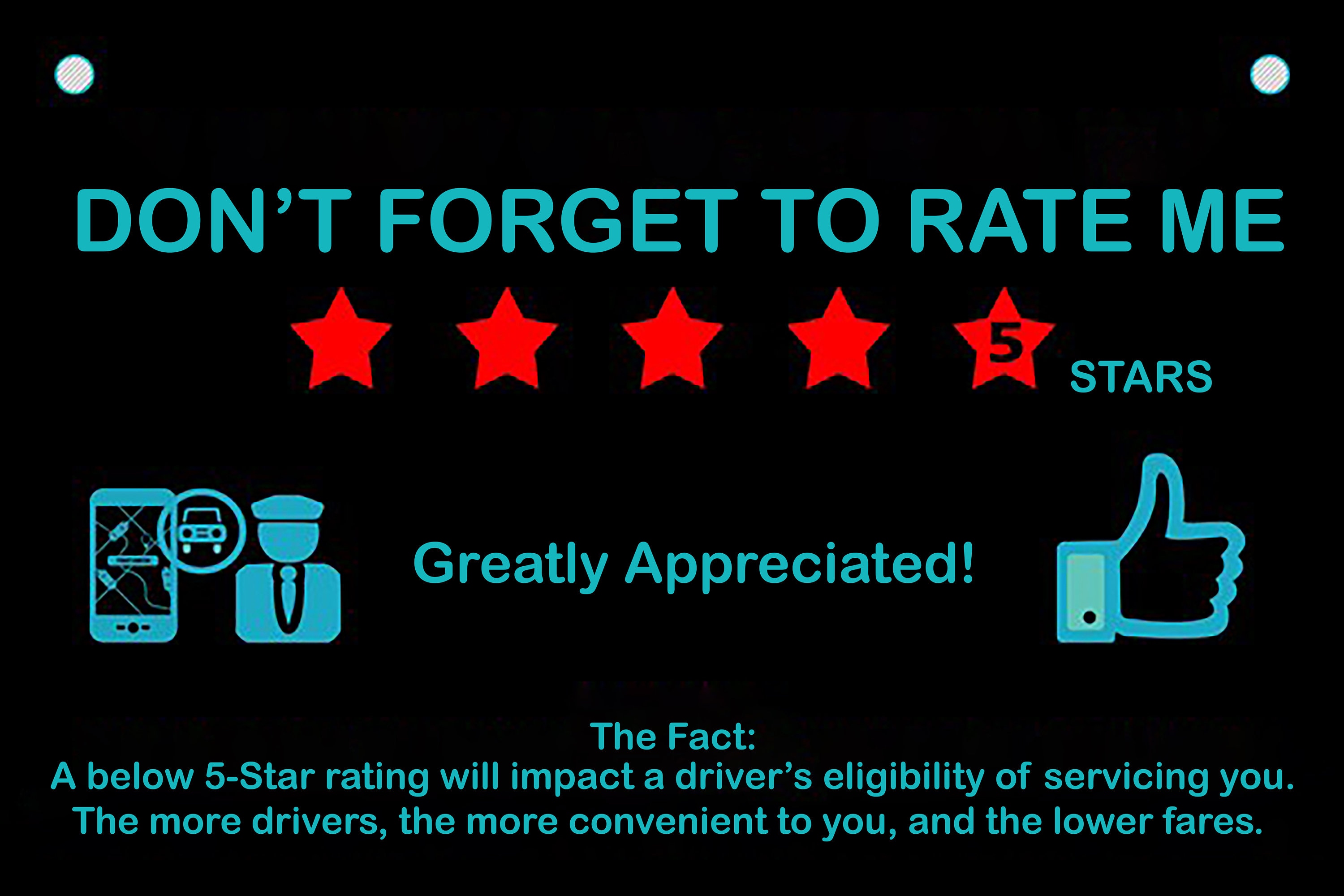 One Uber Lyft 5 Star Feedback Sign Decal Display Sticker Logo for ...