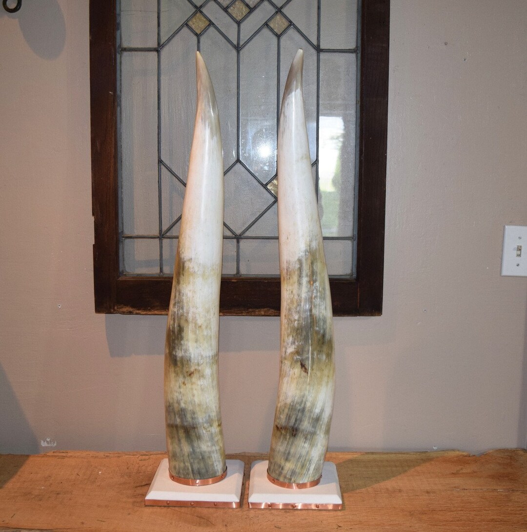 Cow Horns White Leather Stand Horn Sculpture Centerpieces Horns Modern ...