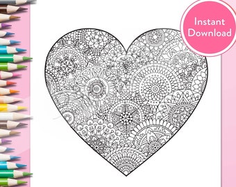 Heart Mandala Coloring Pages Mothers Day Coloring Pages - Etsy