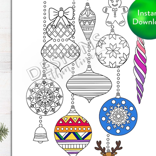 Printable Christmas Ornaments DIGITAL Coloring Page INSTANT - Etsy