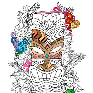 Printable Tropical Tiki DIGITAL Coloring Page | INSTANT DOWNLOAD - Etsy