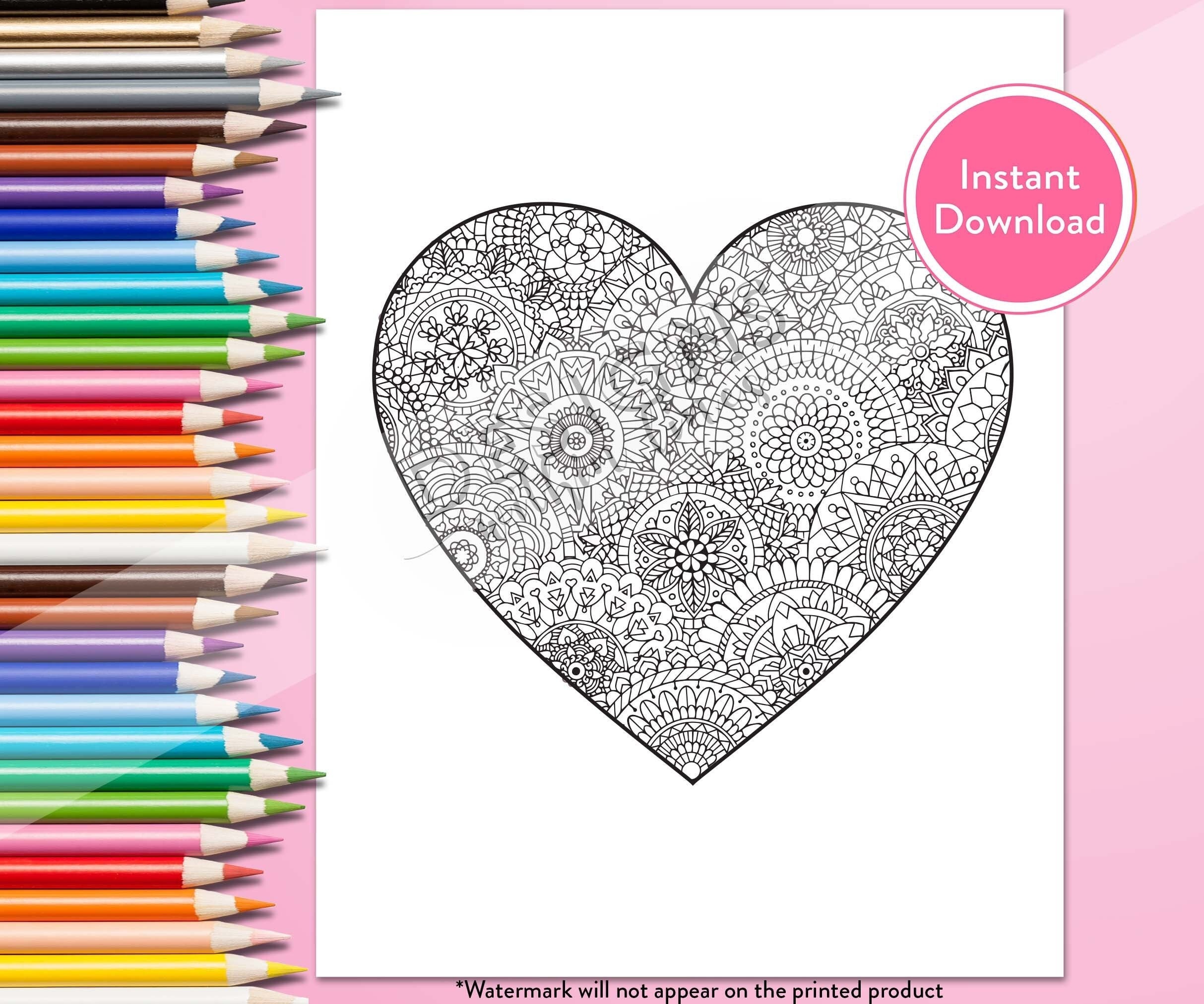 Printable Valentine's Day Love Mandala Heart | DIGITAL Coloring Page ...