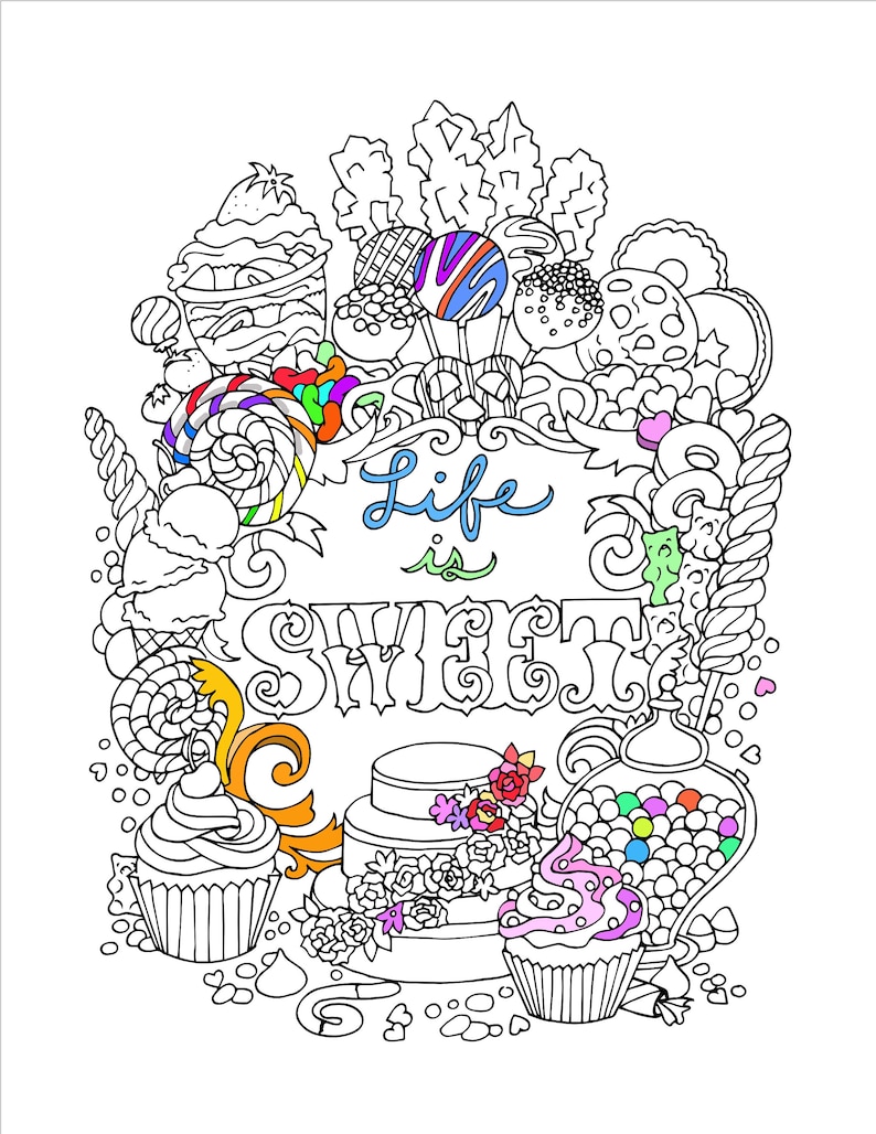 Printable "life is Sweet" DIGITAL Coloring Page | INSTANT DOWNLOAD - Etsy