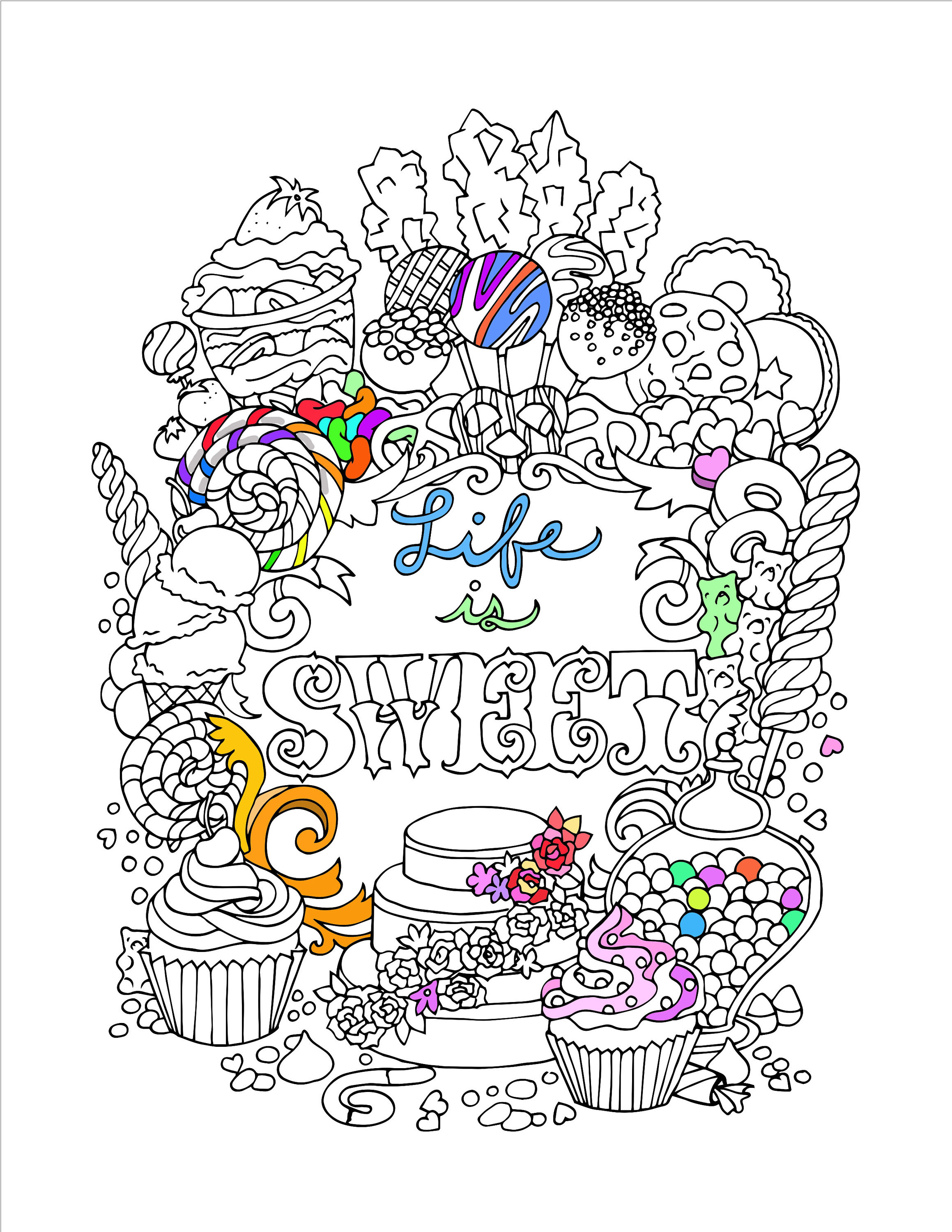 Printable "life is Sweet" DIGITAL Coloring Page | INSTANT DOWNLOAD - Etsy