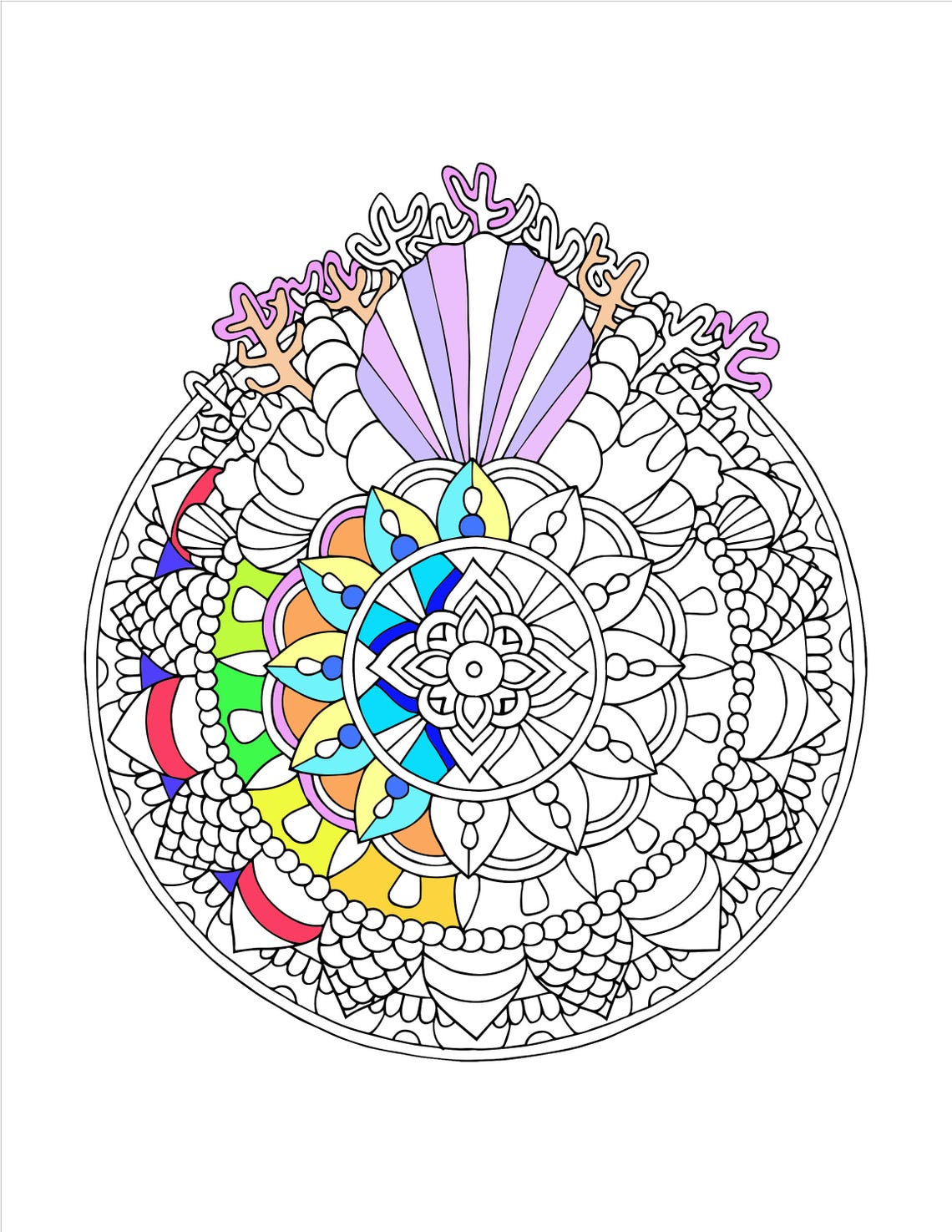 Printable Seashell Mandala DIGITAL Coloring Page | INSTANT DOWNLOAD - Etsy