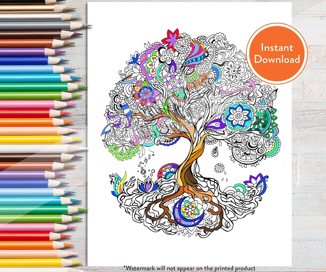 Printable Mandala Tree DIGITAL Coloring Page | INSTANT DOWNLOAD - Etsy