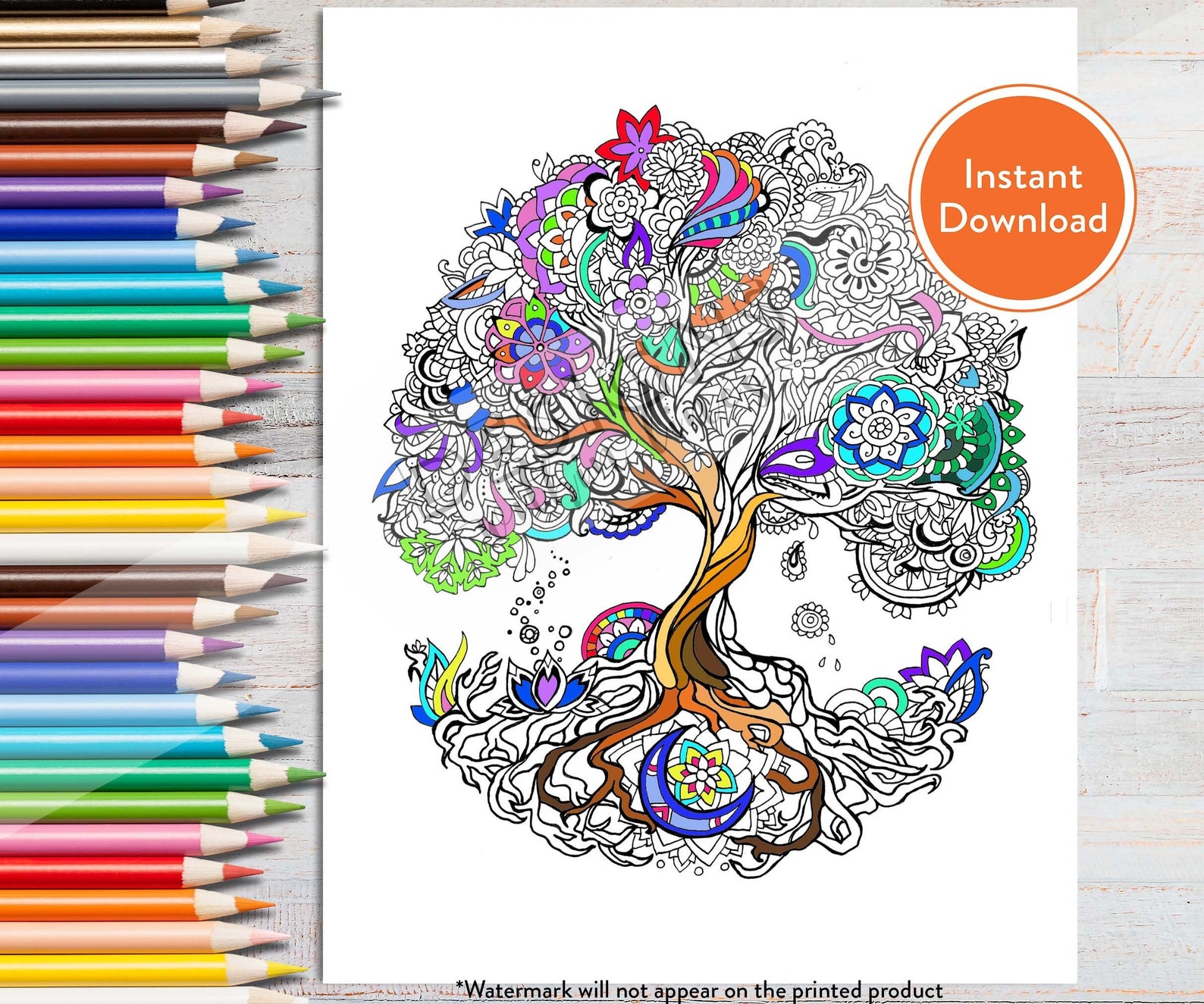Printable Mandala Tree DIGITAL Coloring Page | INSTANT DOWNLOAD - Etsy