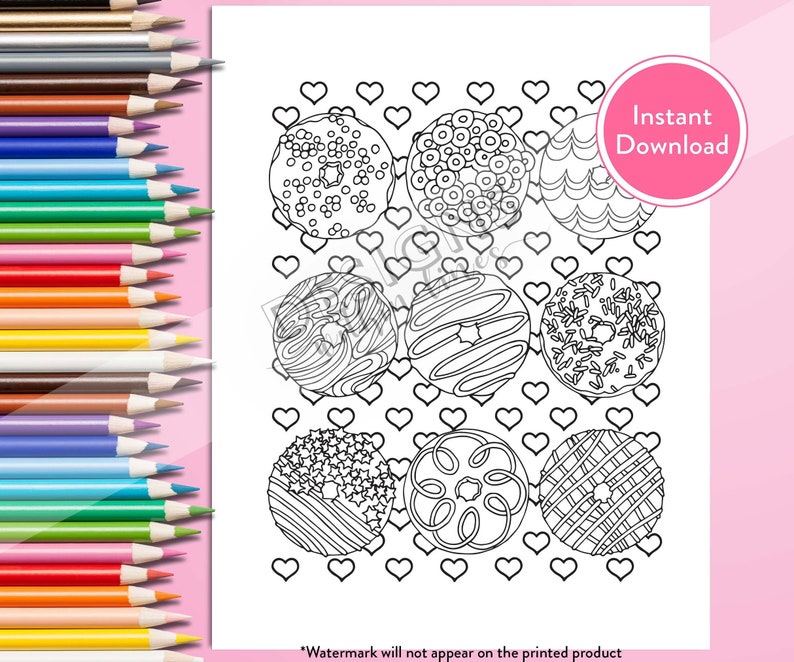Printable Doughnuts DIGITAL Coloring Page | INSTANT DOWNLOAD - Etsy