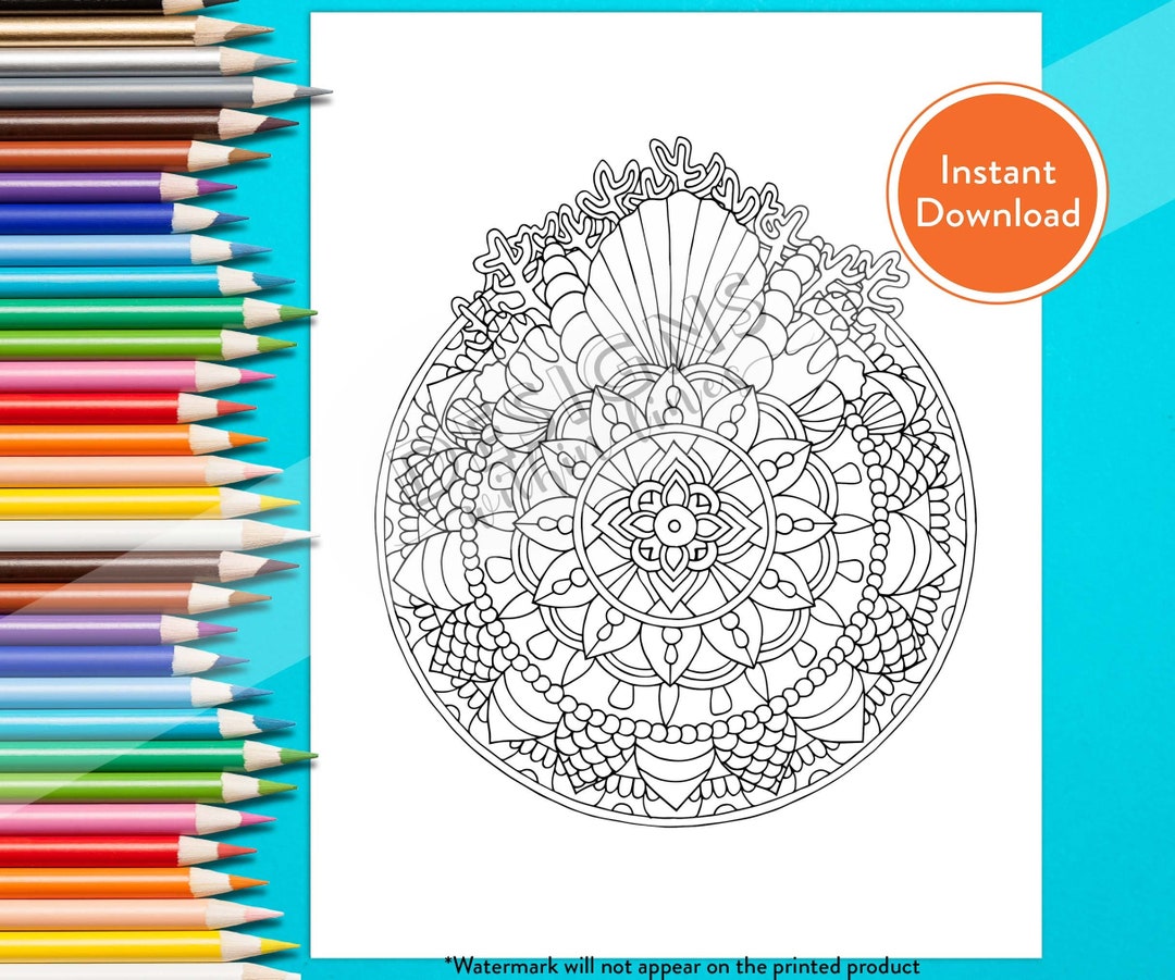Printable Seashell Mandala DIGITAL Coloring Page | INSTANT DOWNLOAD - Etsy