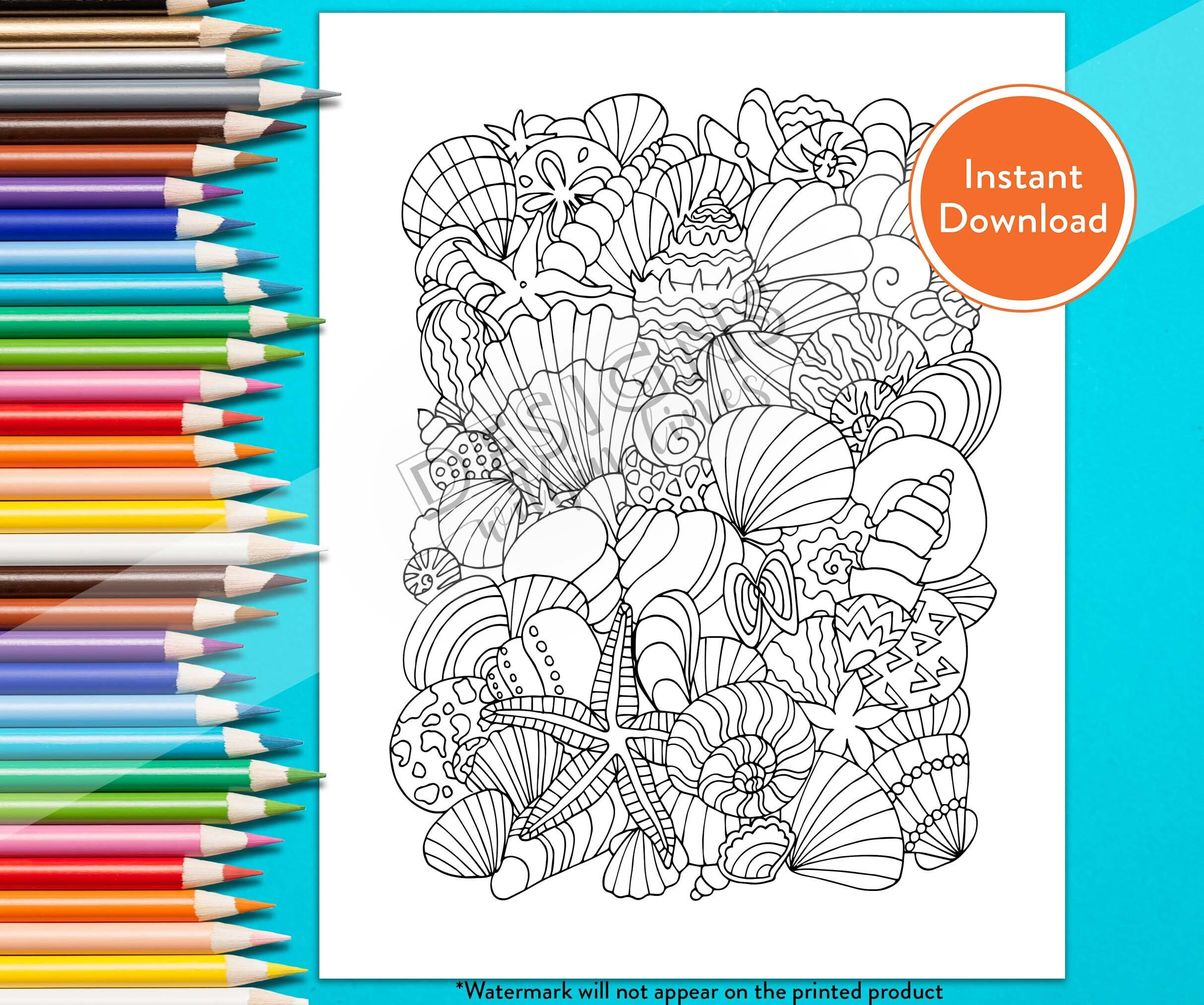 Printable Seashells DIGITAL Coloring Page | INSTANT DOWNLOAD - Etsy
