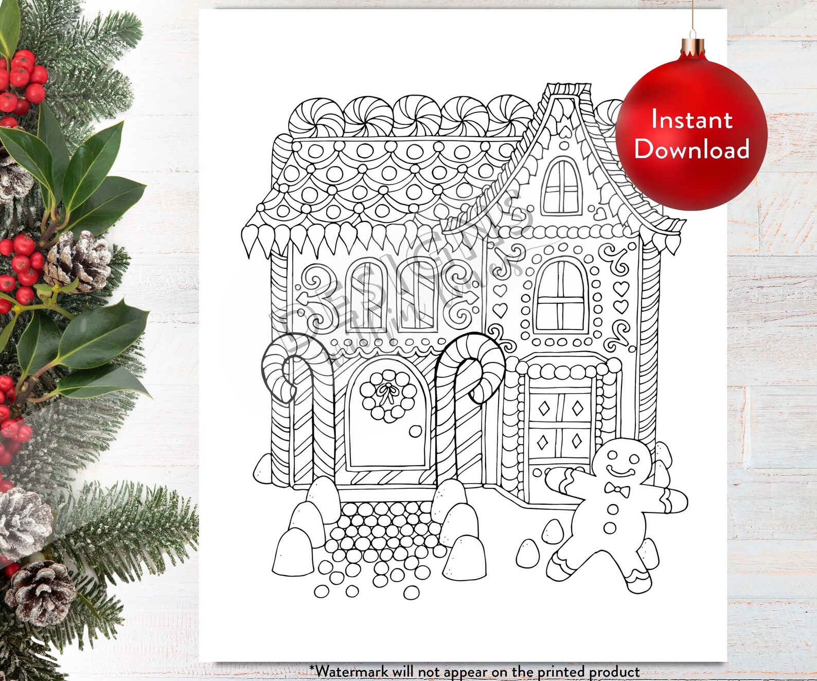 Holiday Gingerbread House DIGITAL Coloring Page | INSTANT DOWNLOAD - Etsy