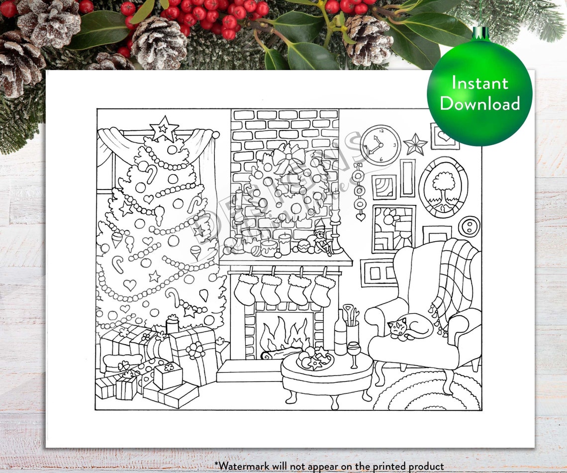 Printable Cozy Christmas Eve DIGITAL Coloring Page INSTANT - Etsy