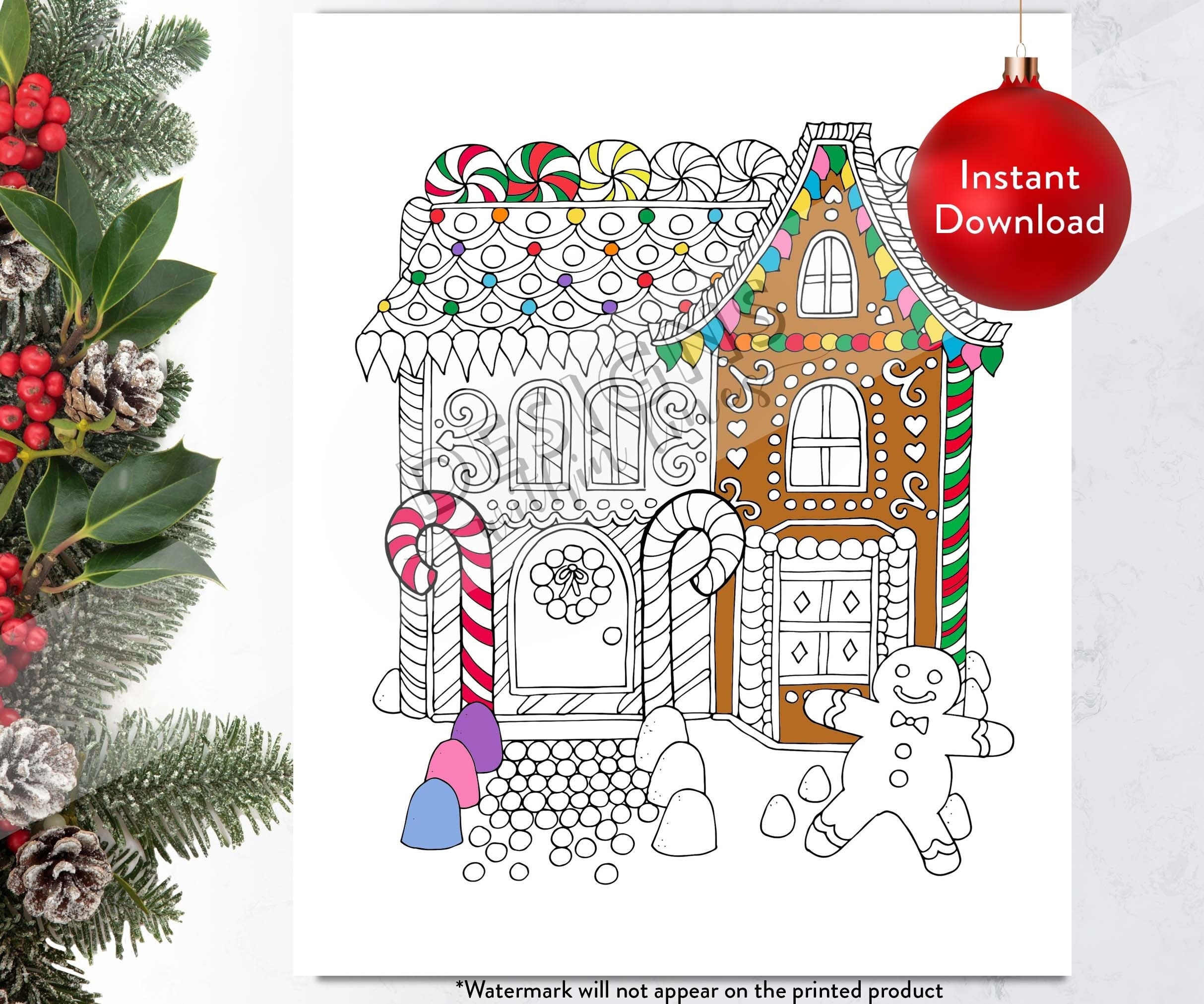 Holiday Gingerbread House DIGITAL Coloring Page | INSTANT DOWNLOAD - Etsy