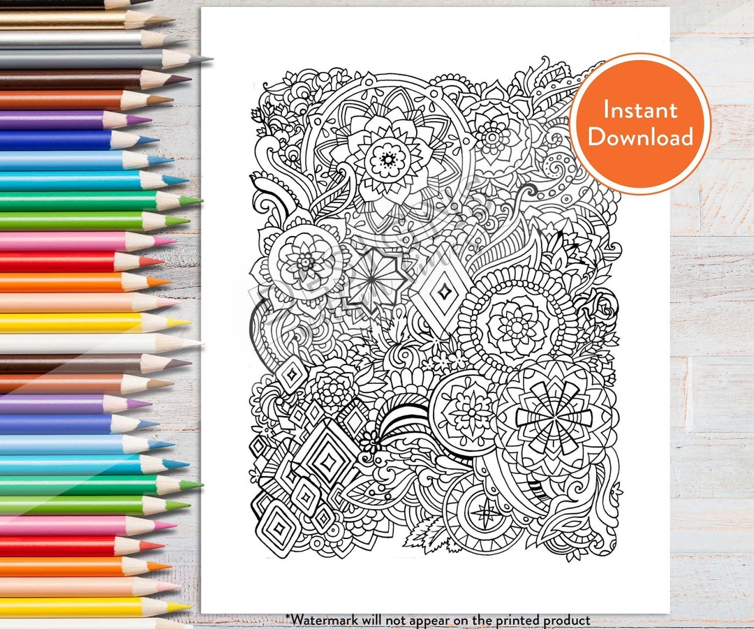 Printable Mandala Zentangle DIGITAL Coloring Page | INSTANT DOWNLOAD - Etsy