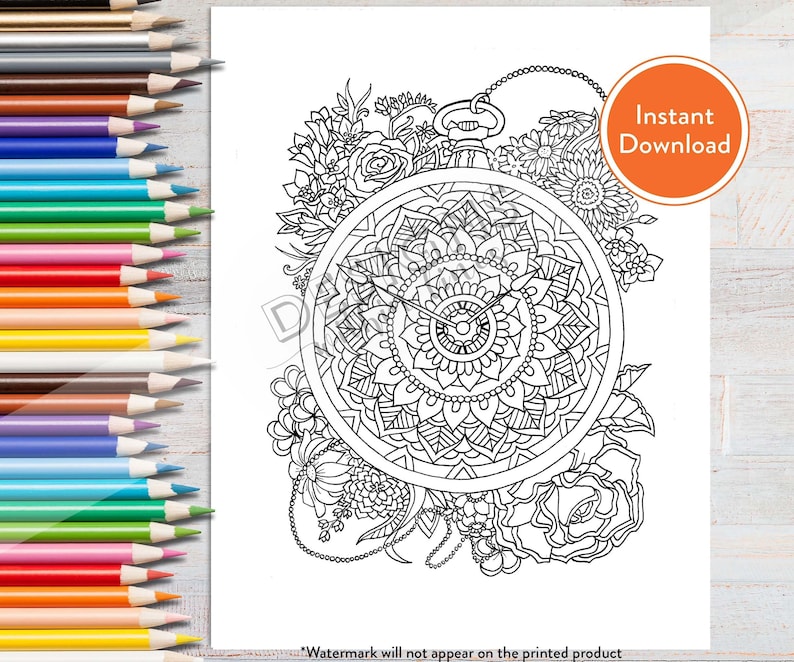 Printable Mandala Watch DIGITAL Coloring Page | INSTANT DOWNLOAD - Etsy