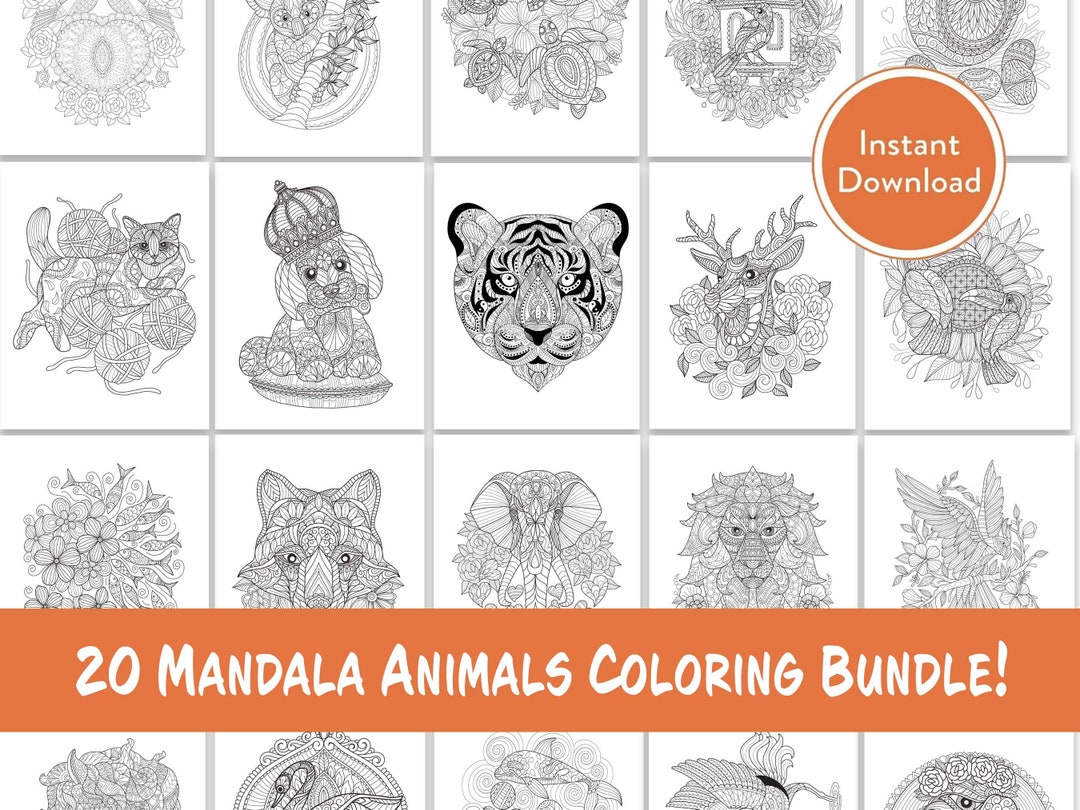 20 Pages Mandala Animal PRINTABLE Coloring Book Bundle | Instant ...