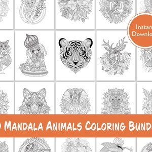 20 Pages Mandala Animal PRINTABLE Coloring Book Bundle | Instant ...