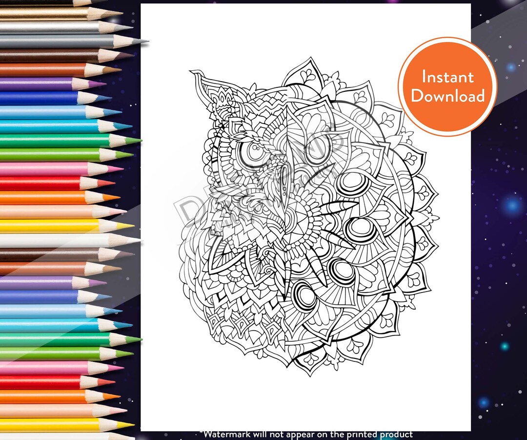 Printable Mandala Owl DIGITAL Coloring Page | INSTANT DOWNLOAD - Etsy