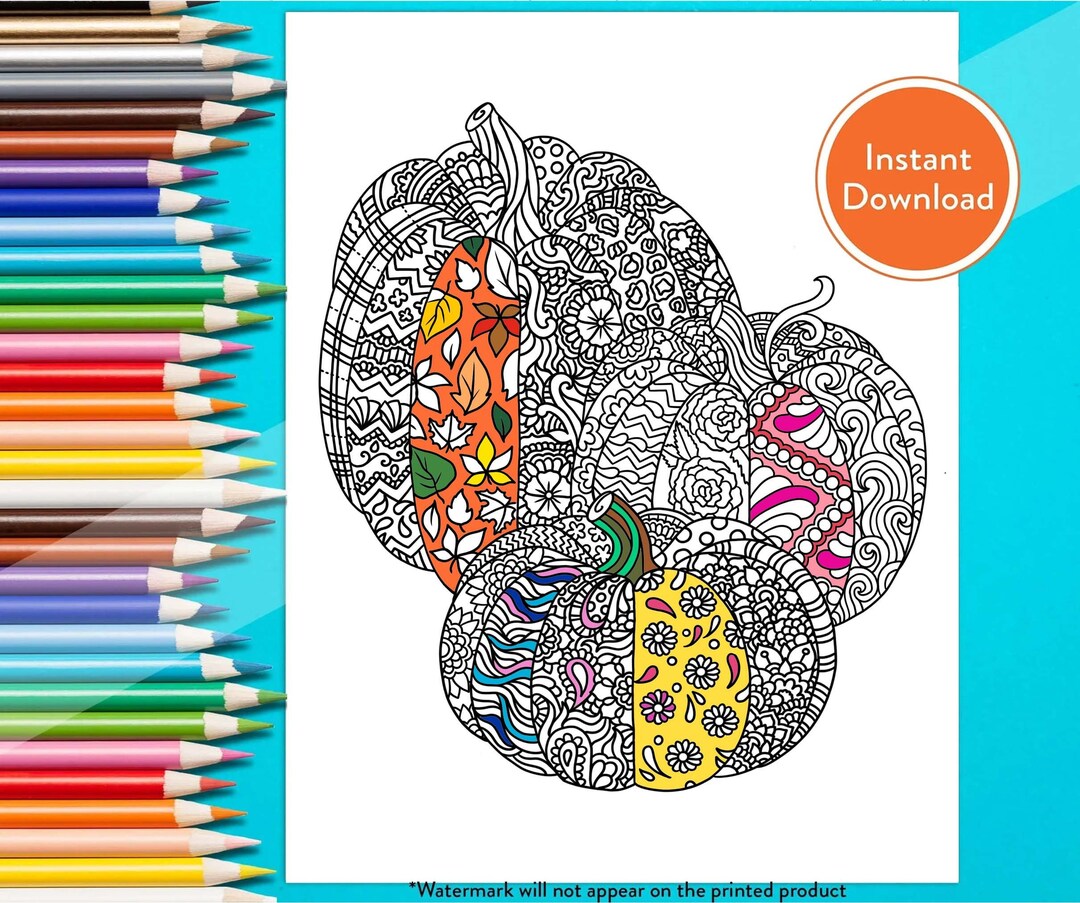 Printable Pumpkin Mandala Zentangle Halloween Coloring Page | INSTANT ...