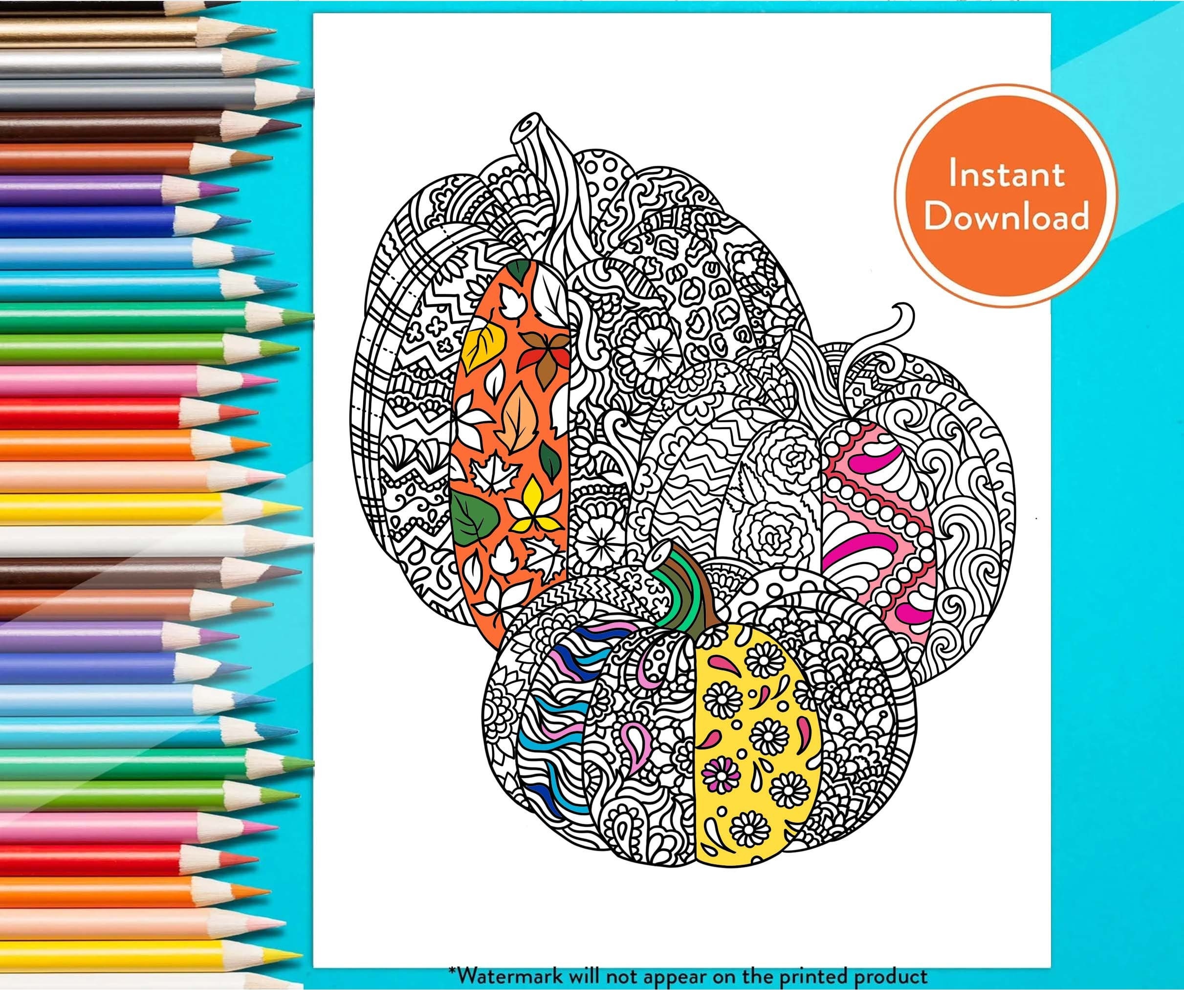 Printable Pumpkin Mandala Zentangle Halloween Coloring Page | INSTANT ...