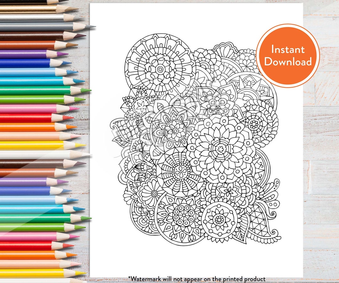 Printable Mandala Doodle DIGITAL Coloring Page | INSTANT DOWNLOAD - Etsy