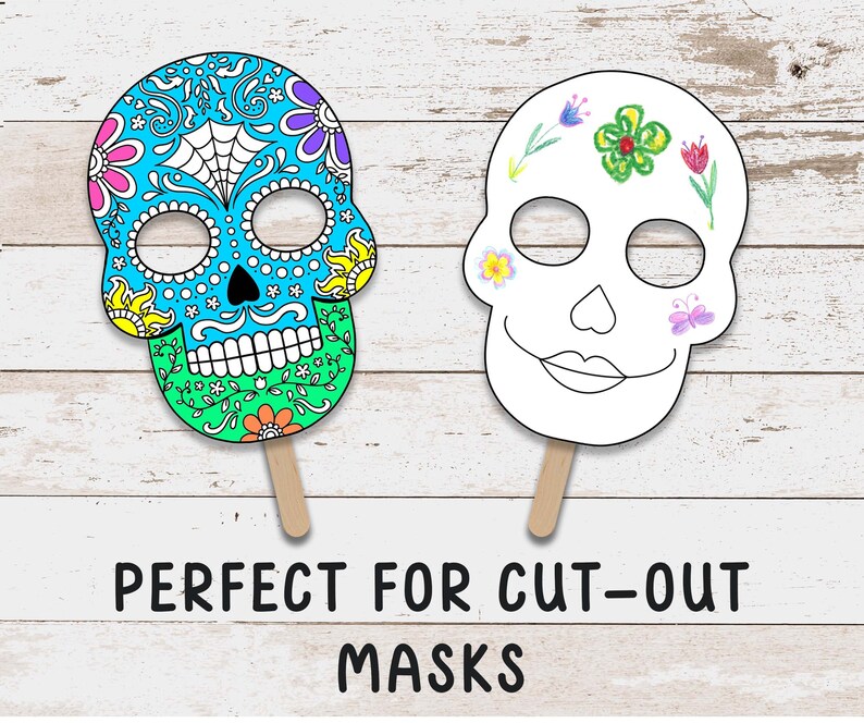 Printable Sugar Skulls Halloween Masks Bundle Digital Coloring Page ...