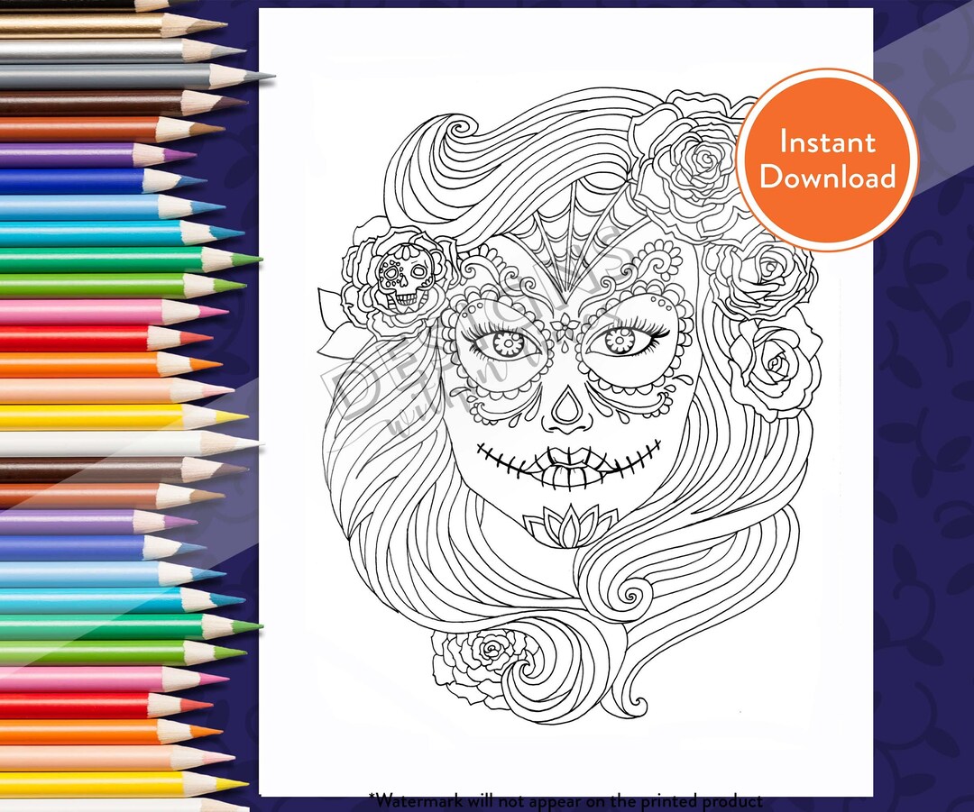 Printable Day of the Dead | Dia De Los Muertos | DIGITAL Coloring Page ...