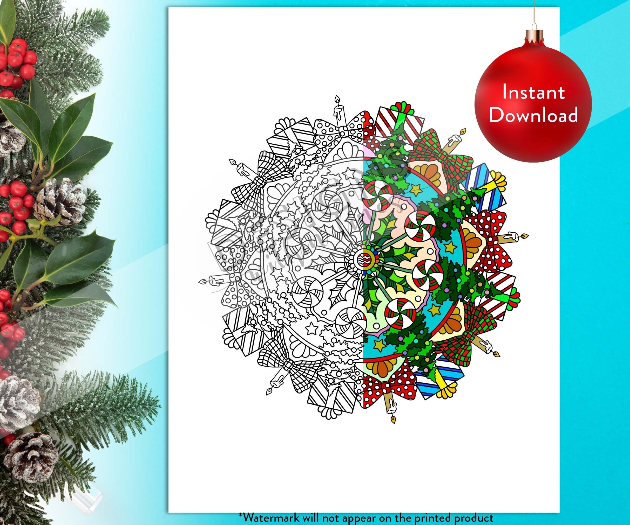 Christmas Mandala DIGITAL Coloring Page | INSTANT DOWNLOAD - Etsy