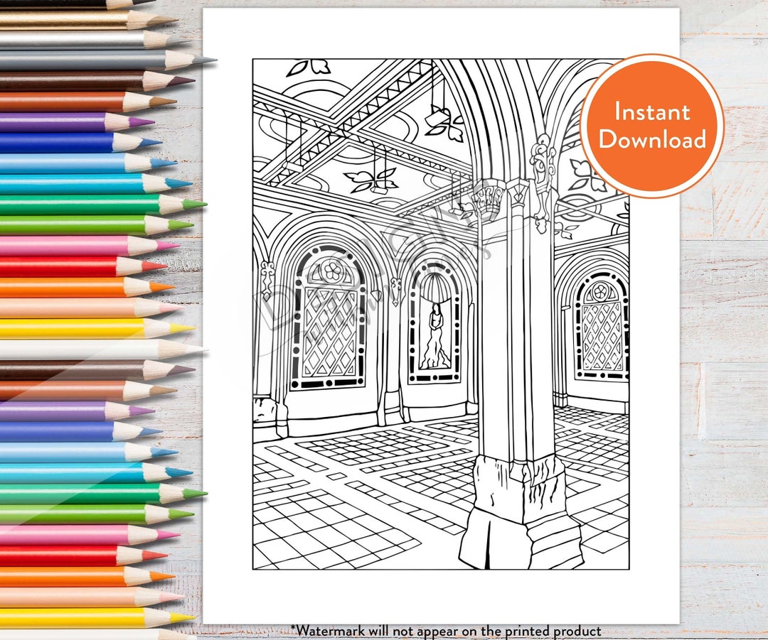 Printable NYC Central Park Digital Coloring Page | INSTANT DOWNLOAD - Etsy