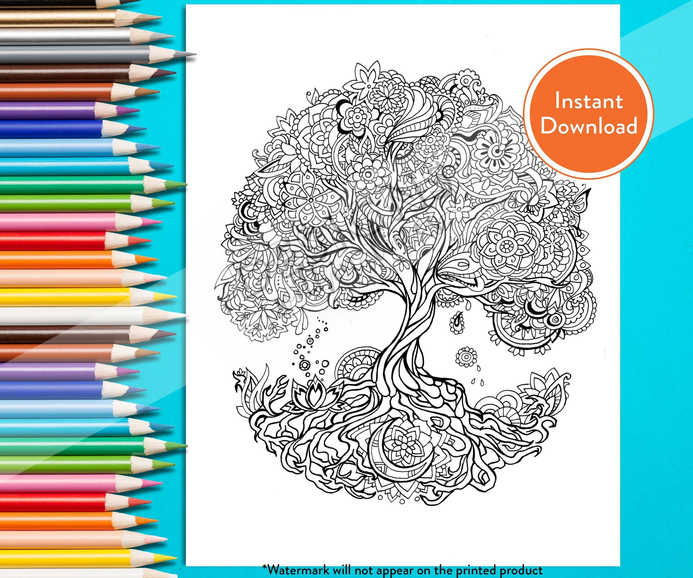 Printable Mandala Tree DIGITAL Coloring Page INSTANT DOWNLOAD - Etsy
