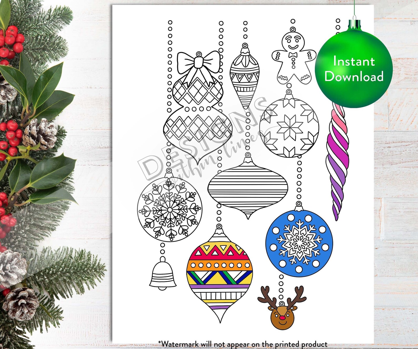 Printable Christmas Ornament Collection DIGITAL Coloring Page | INSTANT ...
