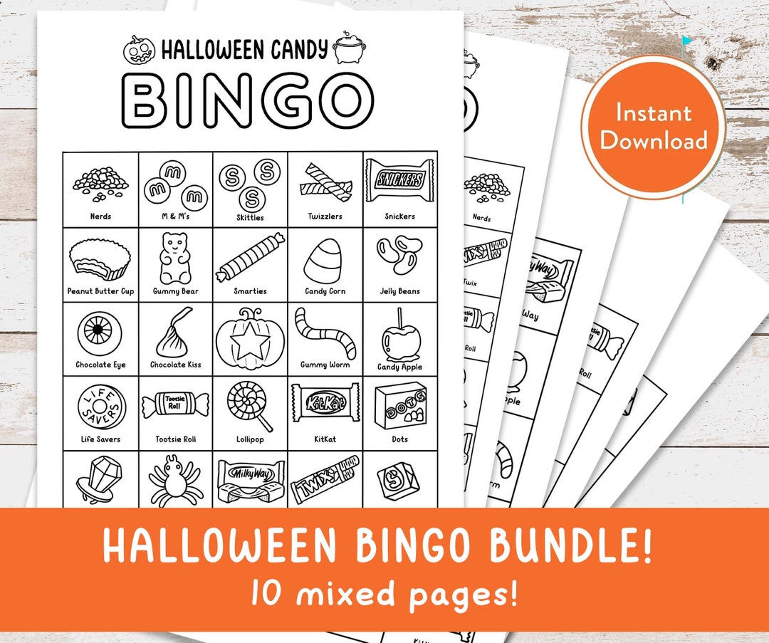 Printable Halloween Bingo Page Bundle Digital Coloring Pages | 10 ...