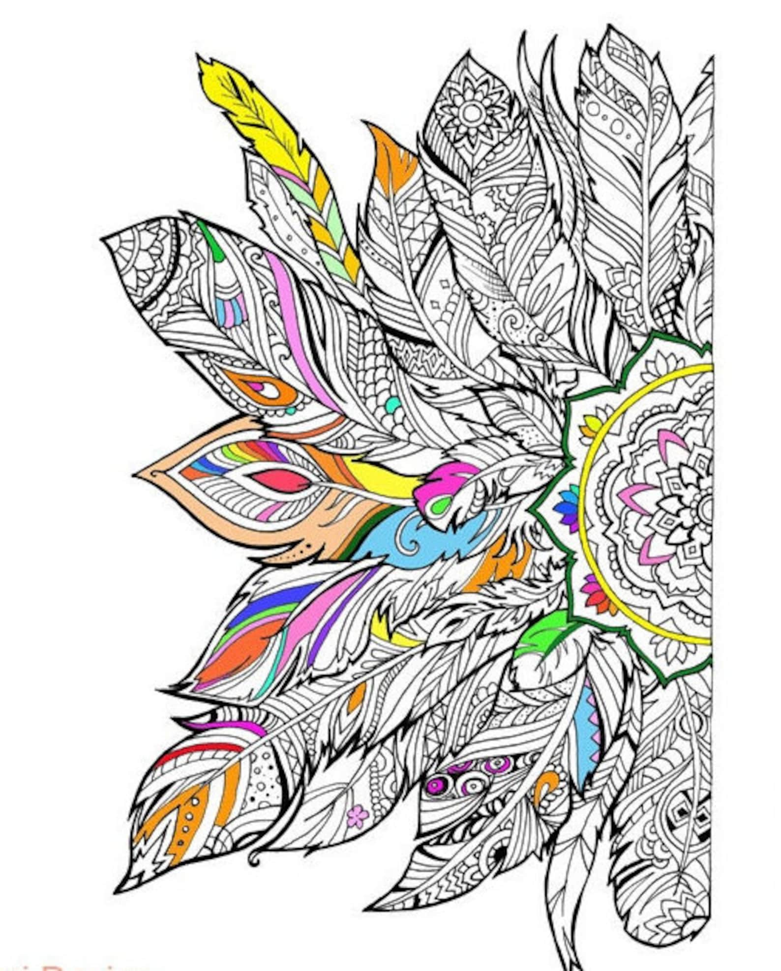 Printable Mandala Feathers DIGITAL Coloring Page | INSTANT DOWNLOAD - Etsy