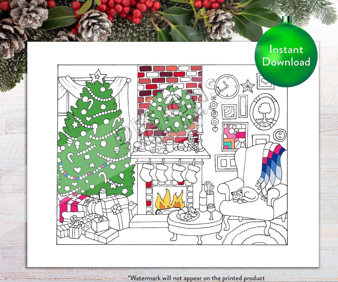 Printable Cozy Christmas Eve DIGITAL Coloring Page | INSTANT DOWNLOAD ...