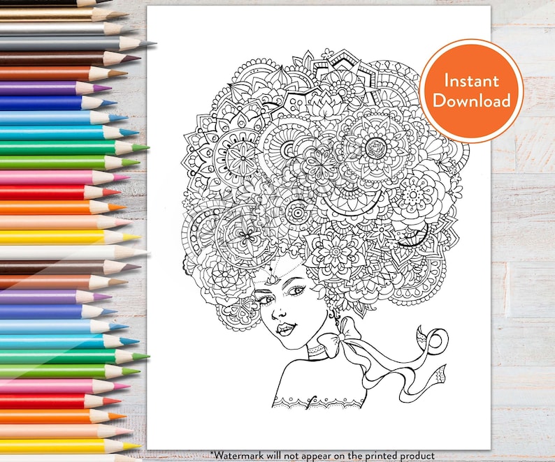 Printable Mandala Girl DIGITAL Coloring Page | INSTANT DOWNLOAD - Etsy