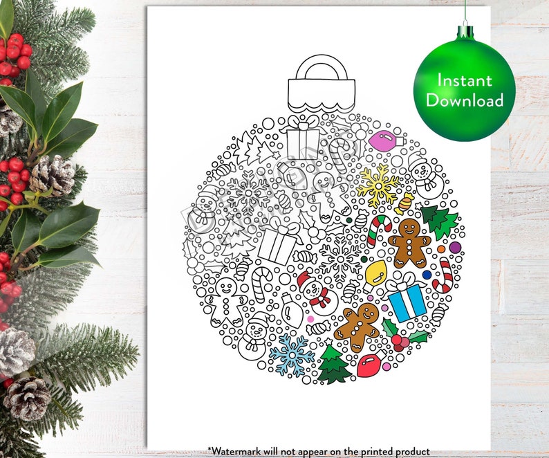 Printable Christmas Collage Ornament DIGITAL Coloring Page | INSTANT ...