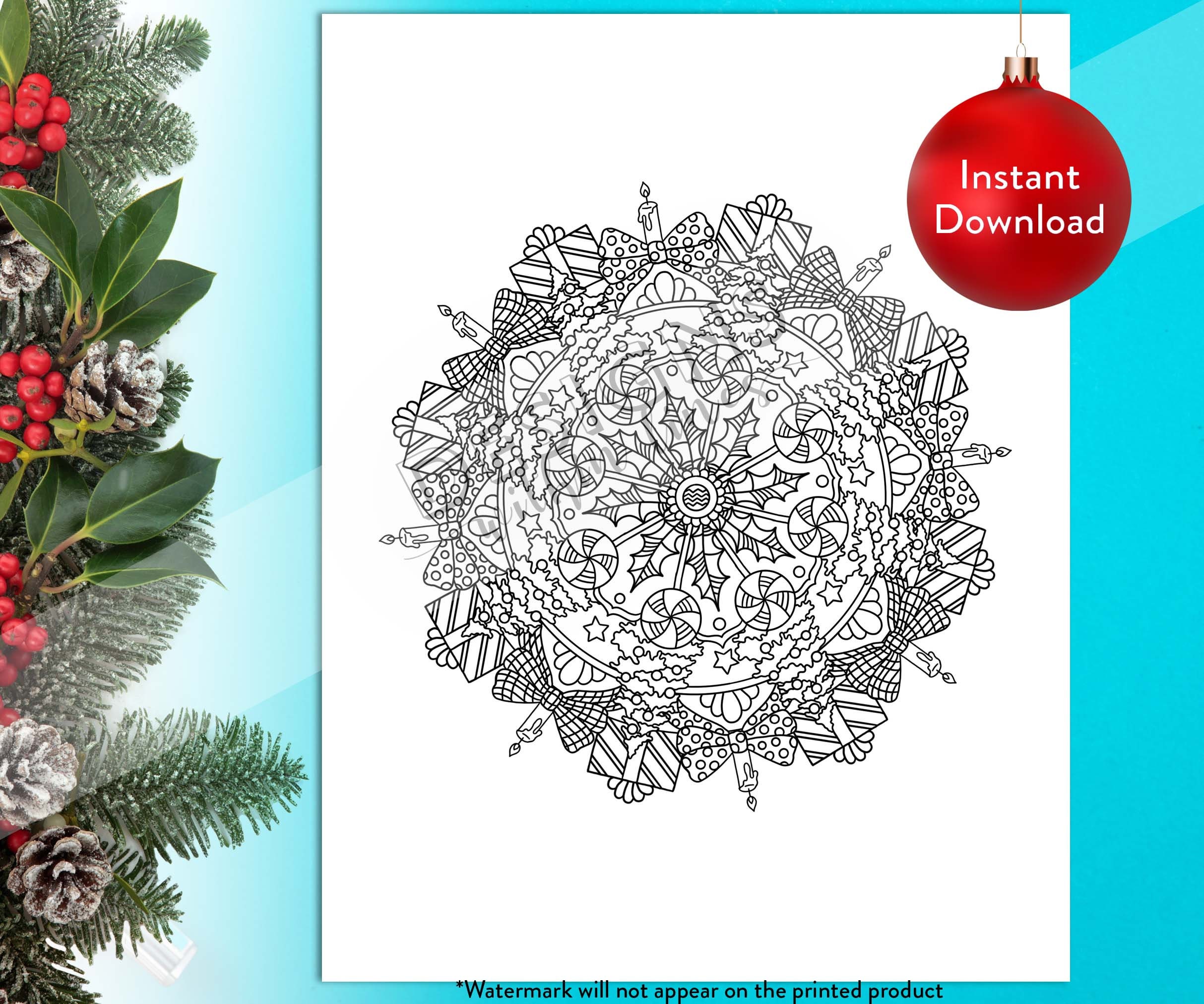 Christmas Mandala DIGITAL Coloring Page | INSTANT DOWNLOAD - Etsy