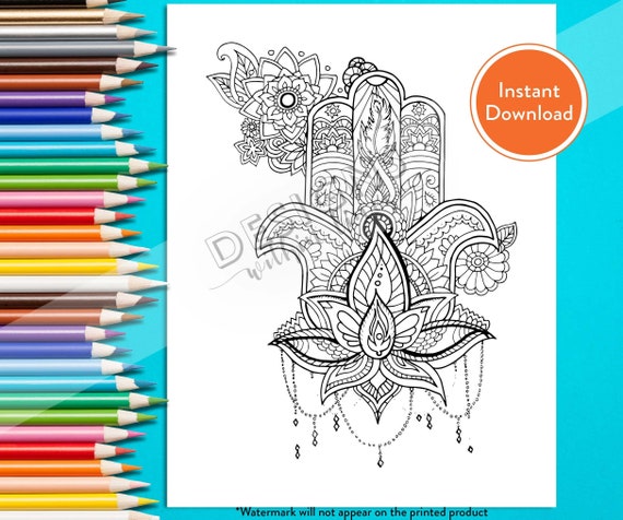 Printable Mandala Hand DIGITAL Coloring Page INSTANT - Etsy