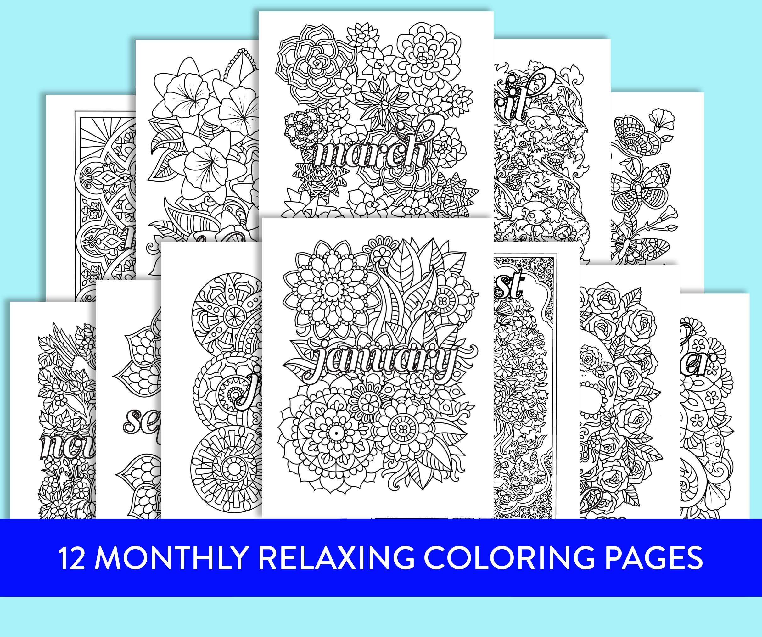 Digital Printable Coloring Calendar Blank Unnumbered Bundle With 32 ...