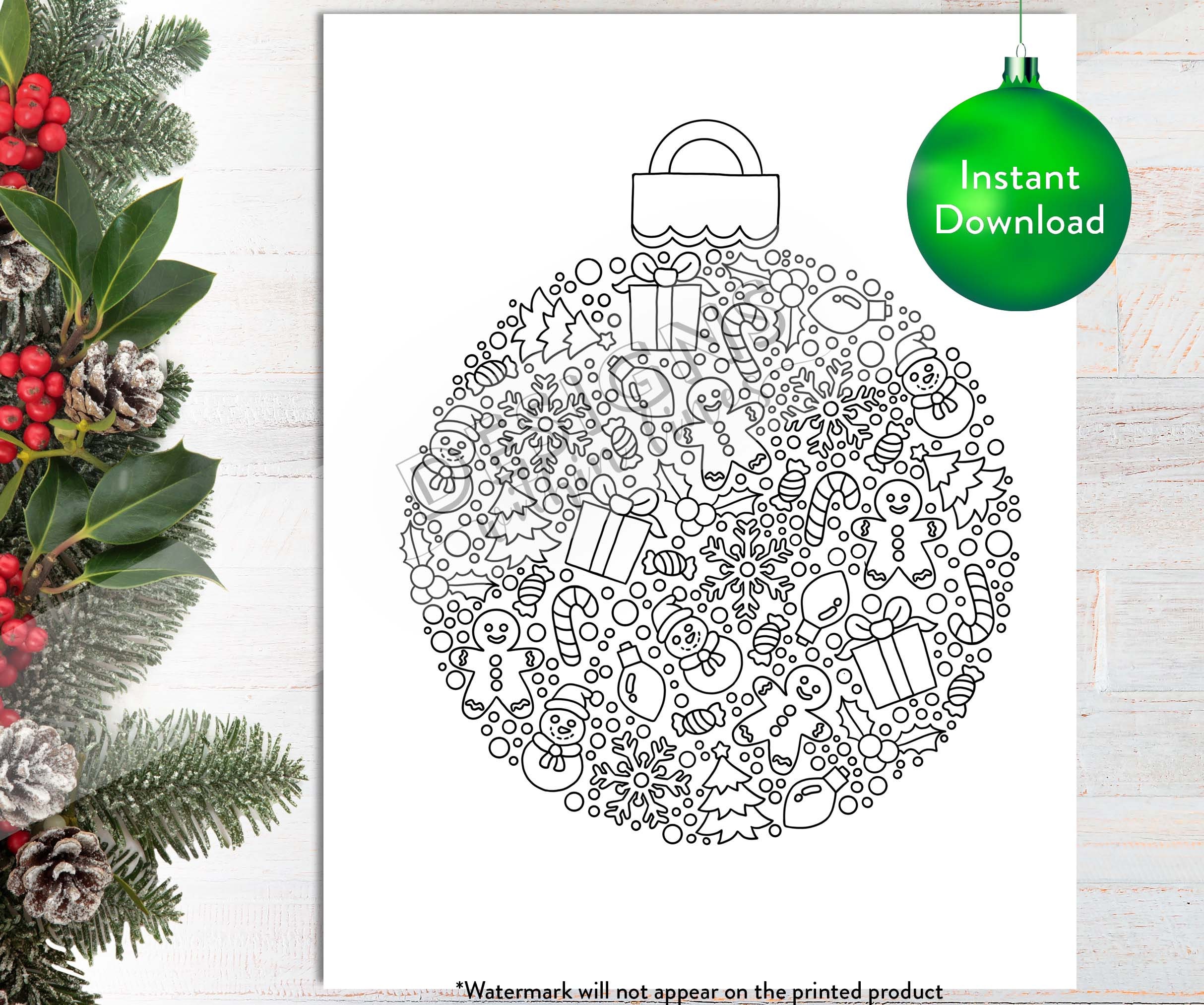 Printable Christmas Collage Ornament DIGITAL Coloring Page | INSTANT ...