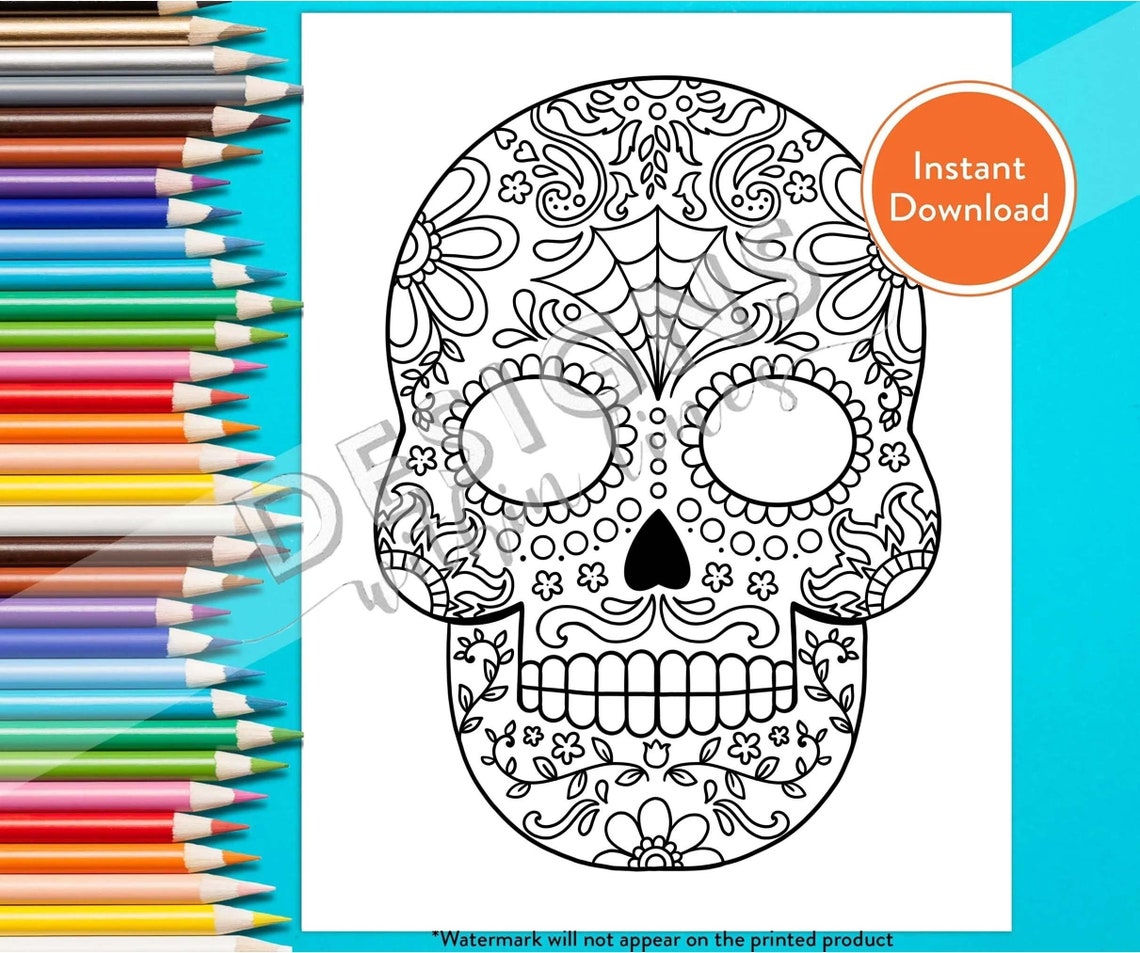 Printable Sugar Skull Halloween Digital Coloring Page | INSTANT ...