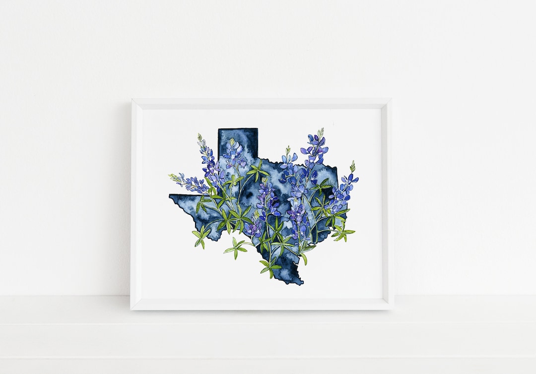 Texas State Flower Watercolor Art Print - Bluebonnet Flower, State ...