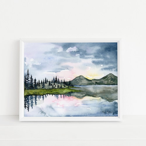 Watercolor Landscape Prairie Sunset Art Print - Etsy